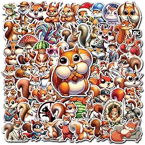 Amazon.com: KIDZYA 50 Pcs Squirrel Stickers Cartoon Animal Vinyl ...
