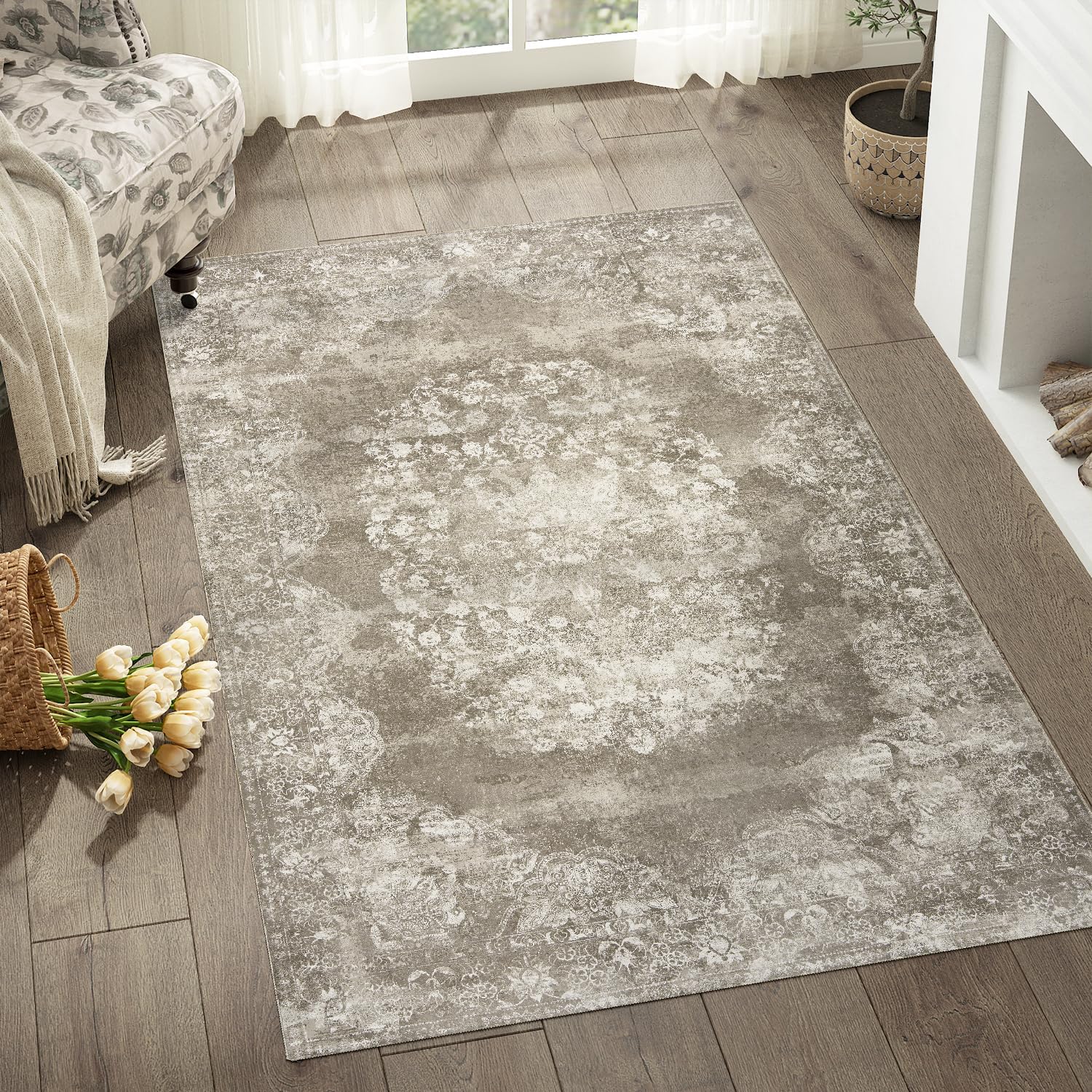 Amazon.com: jinchan Washable Area Rug 3x5 Entryway - Soft Distressed ...