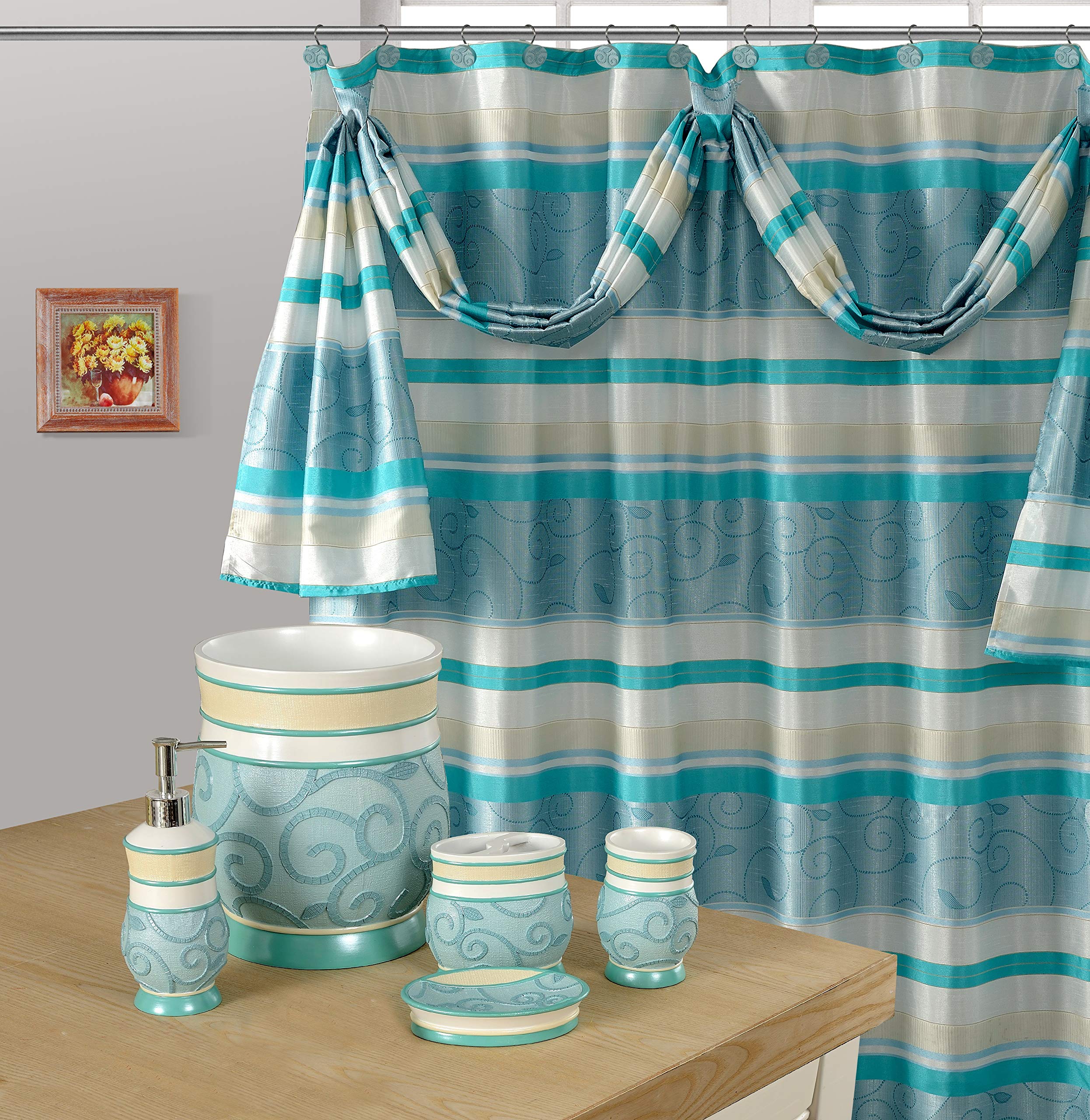 Amazon.com: BH Home & Linen Decorative Sheer Scarf Shower Curtain with ...