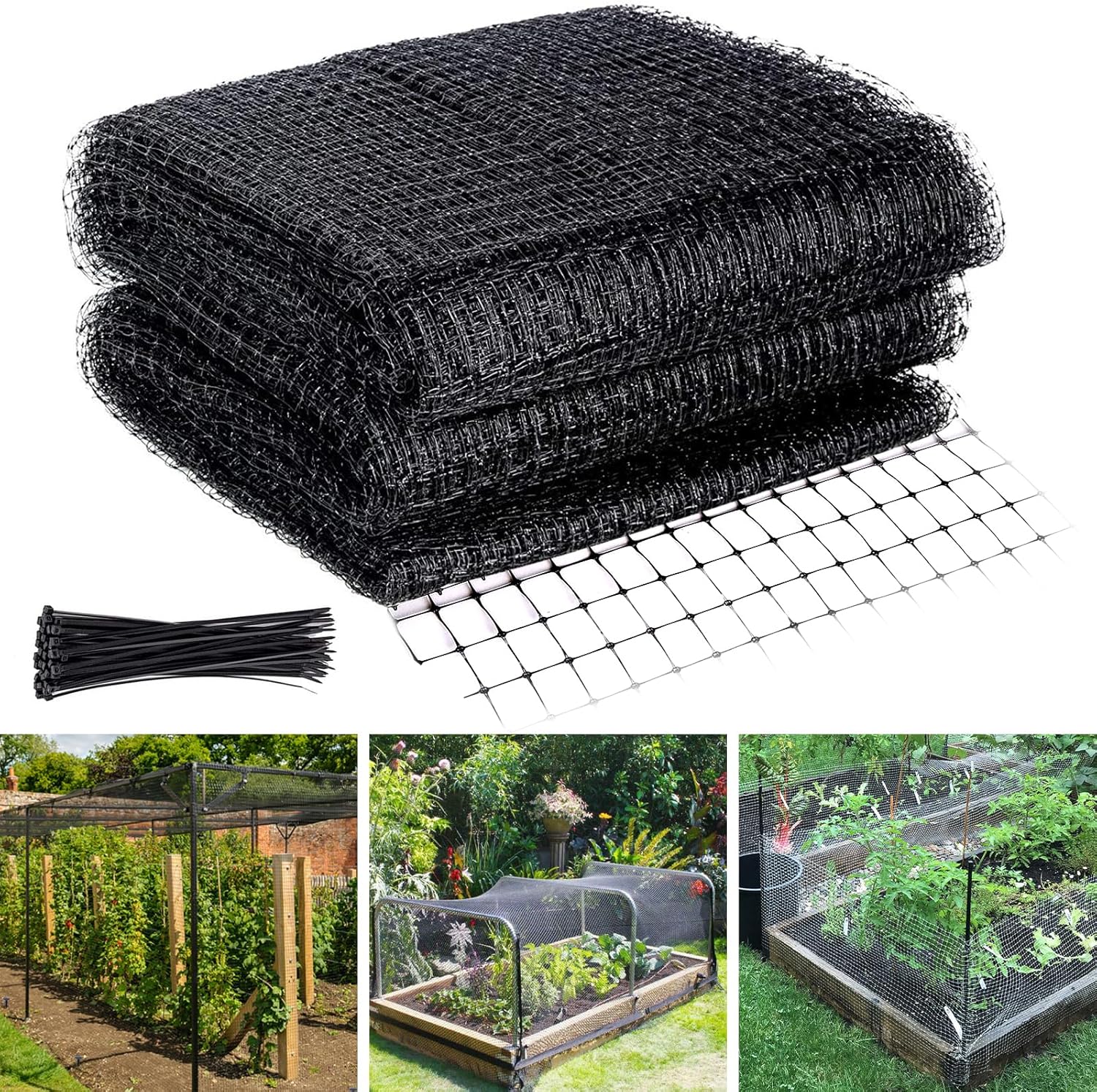 WEXFFU Garden Netting, 4 x 10M Bird Netting with 50Pcs Cable Ties ...