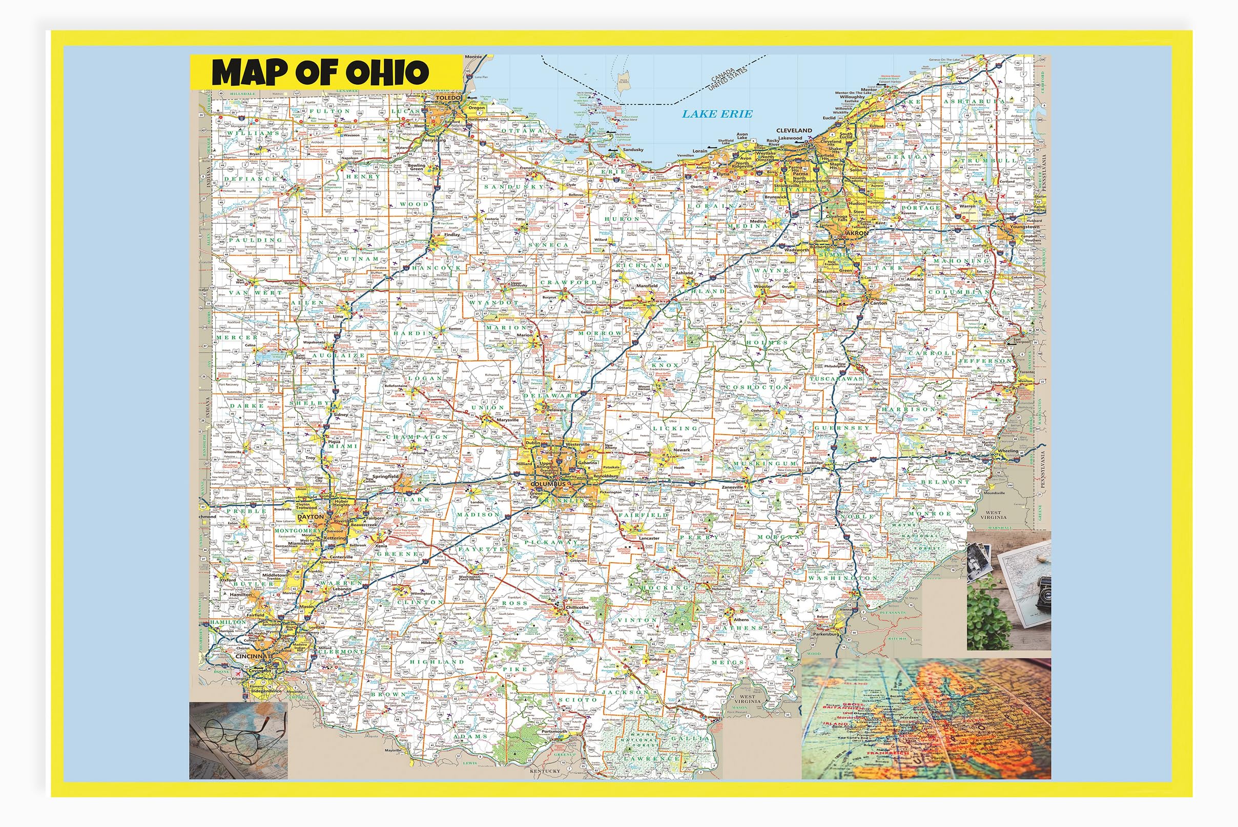 Ohio Map Print With Colors Ohio Map Art Prints | Notecards