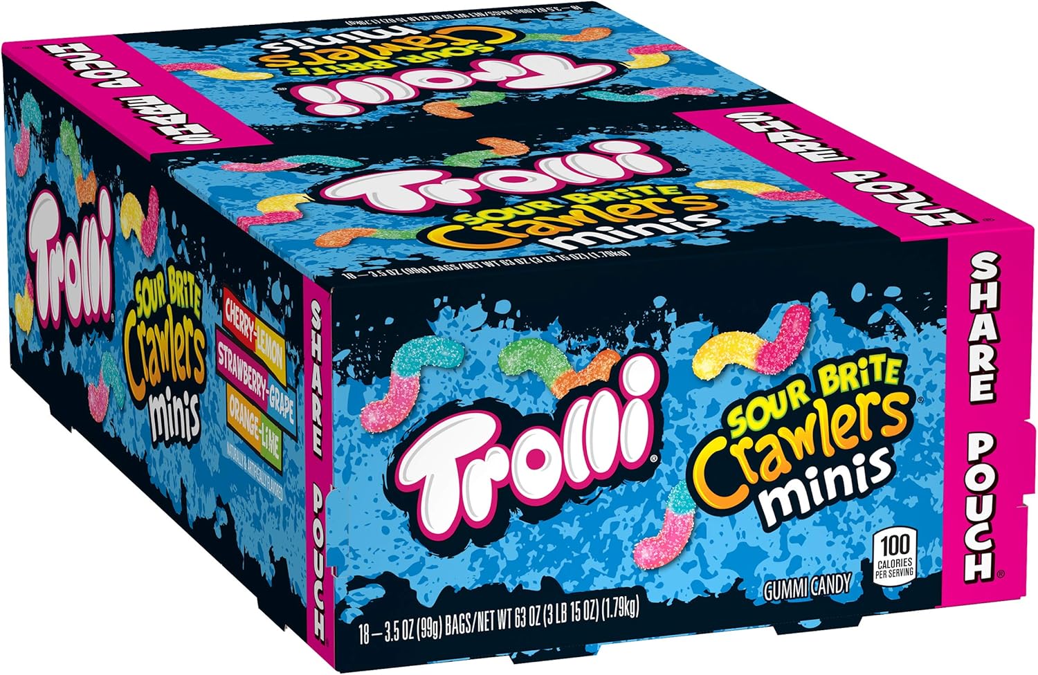 Trolli Mini Sour Brite Crawlers Gummy Worms, 3.5 Ounce Bag (Pack of 18 ...