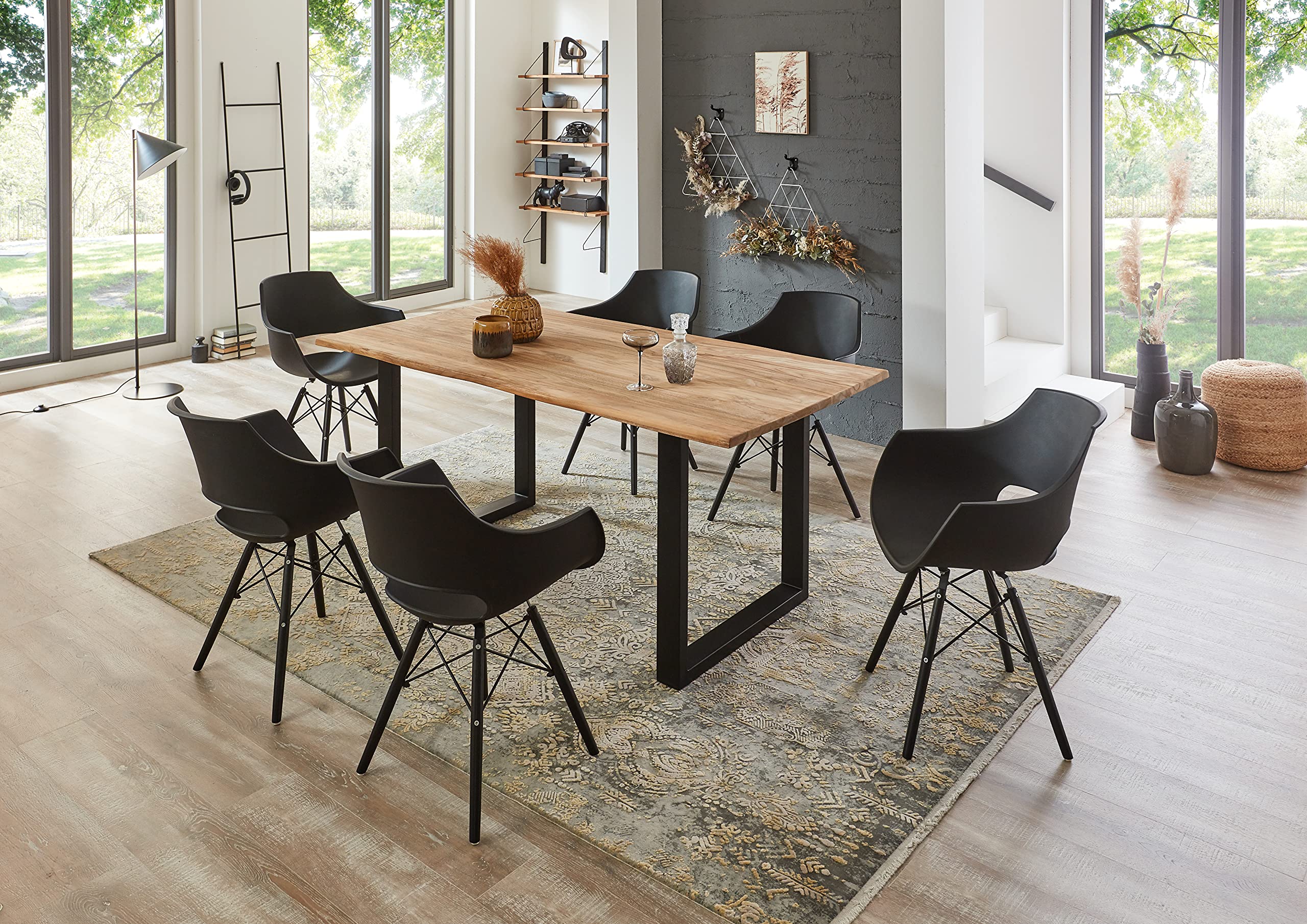 Staged Dining Room Dark Wood Table Spinningfield Dining Table, 6