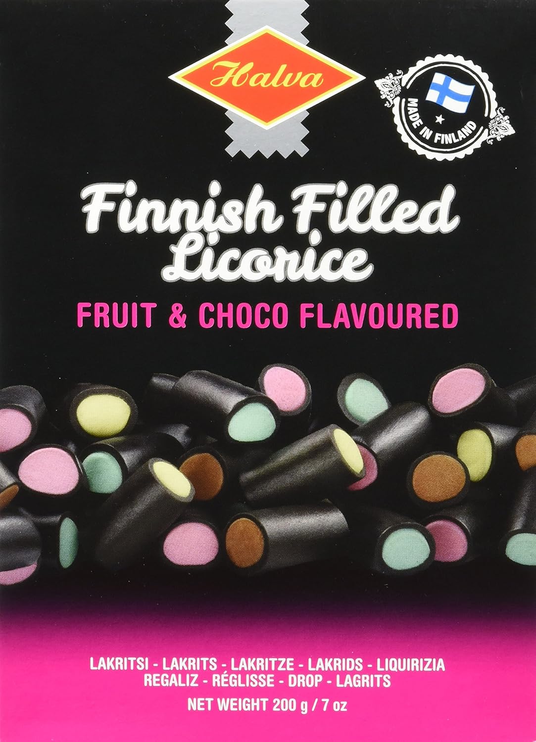 Halva Finnish Fruit and Chocolate Filled Licorice (200-gram Box ...