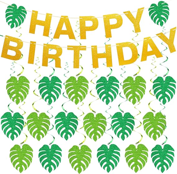 Amazon.com: 20 PCS Hawaiian Birthday Banners Tropical Happy Birthday ...