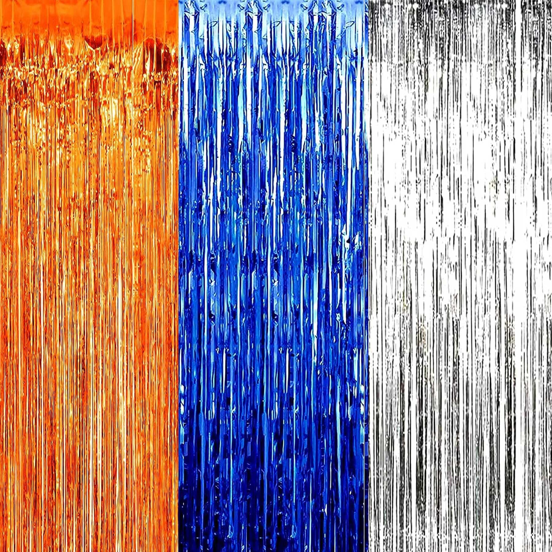 Amazon.com : IGUO 3pcs Blue Orange Silver Tinsel Foil Fringe Curtains ...