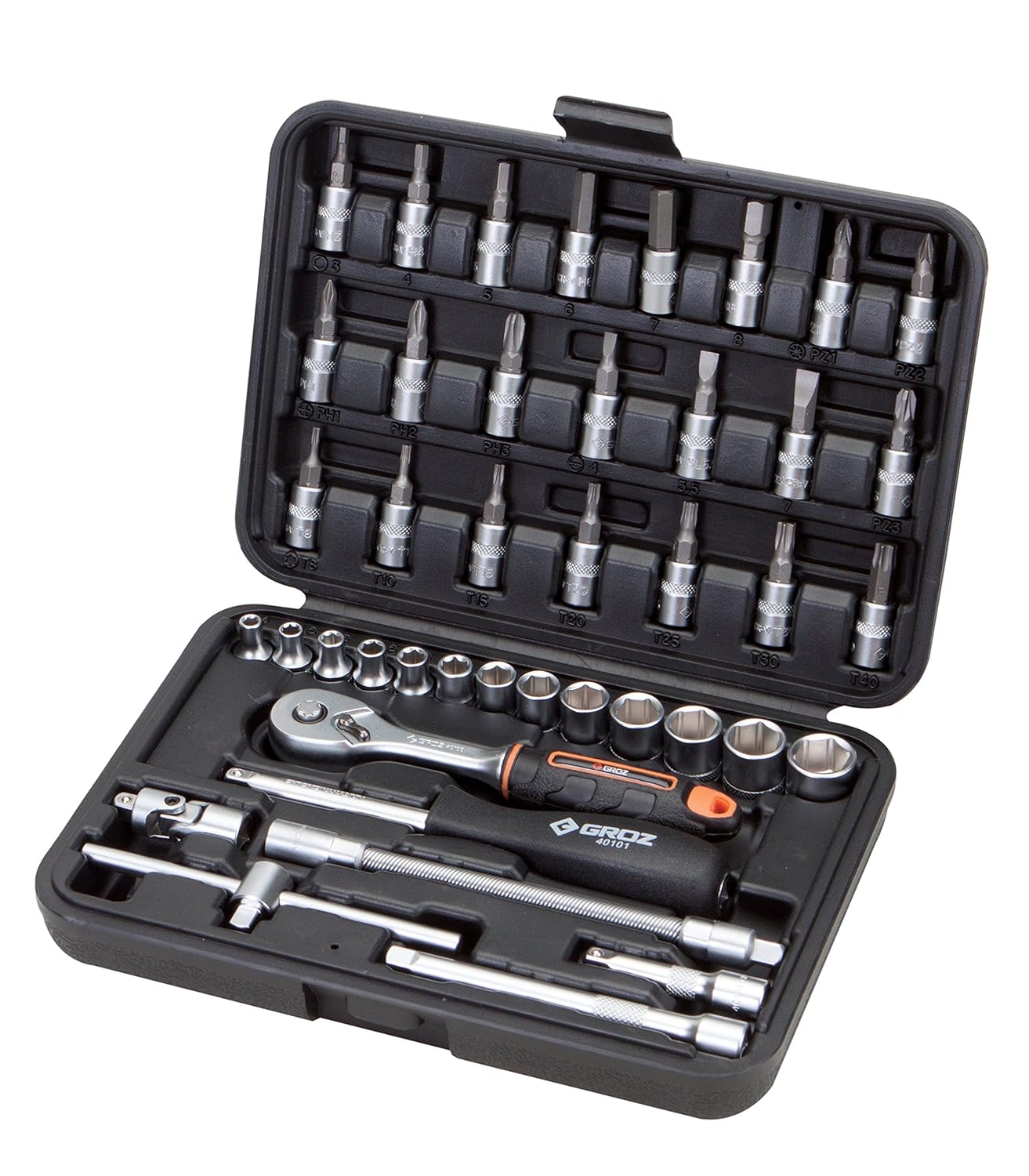 Groz 42 pc 1/4 inch Socket Tool Kit for Mechanics, Professionals, DIY ...