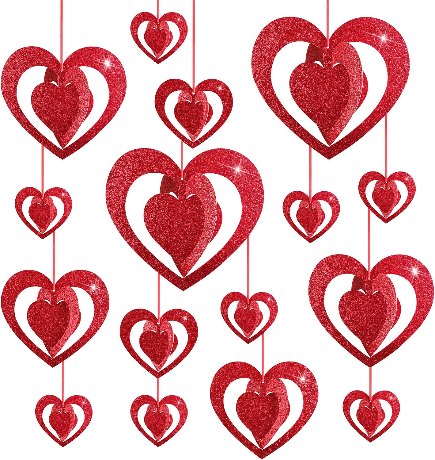 Amazon.com: Deloky 16 Pcs Valentine's Hearts Hanging Foil Decoration ...