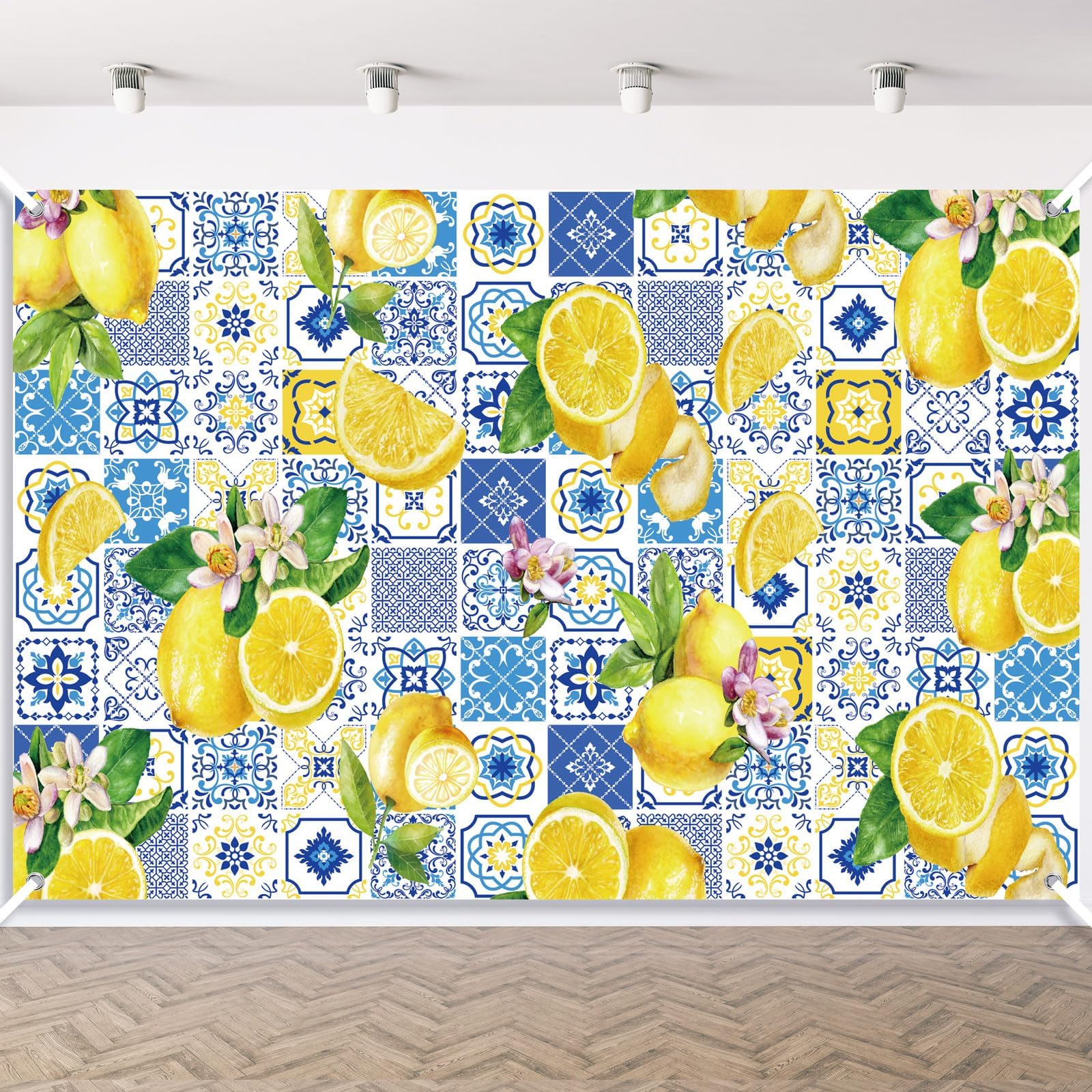 Amazon.com : Fitumiw Blue Tiles Lemon Backdrop 8x6ft Summer Fruit Baby ...