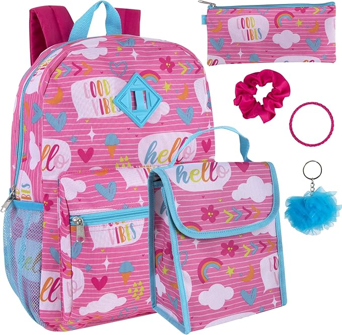 Amazon.com | Girl's 6 in 1 Backpack Set With Lunch Bag, Pencil Case ...