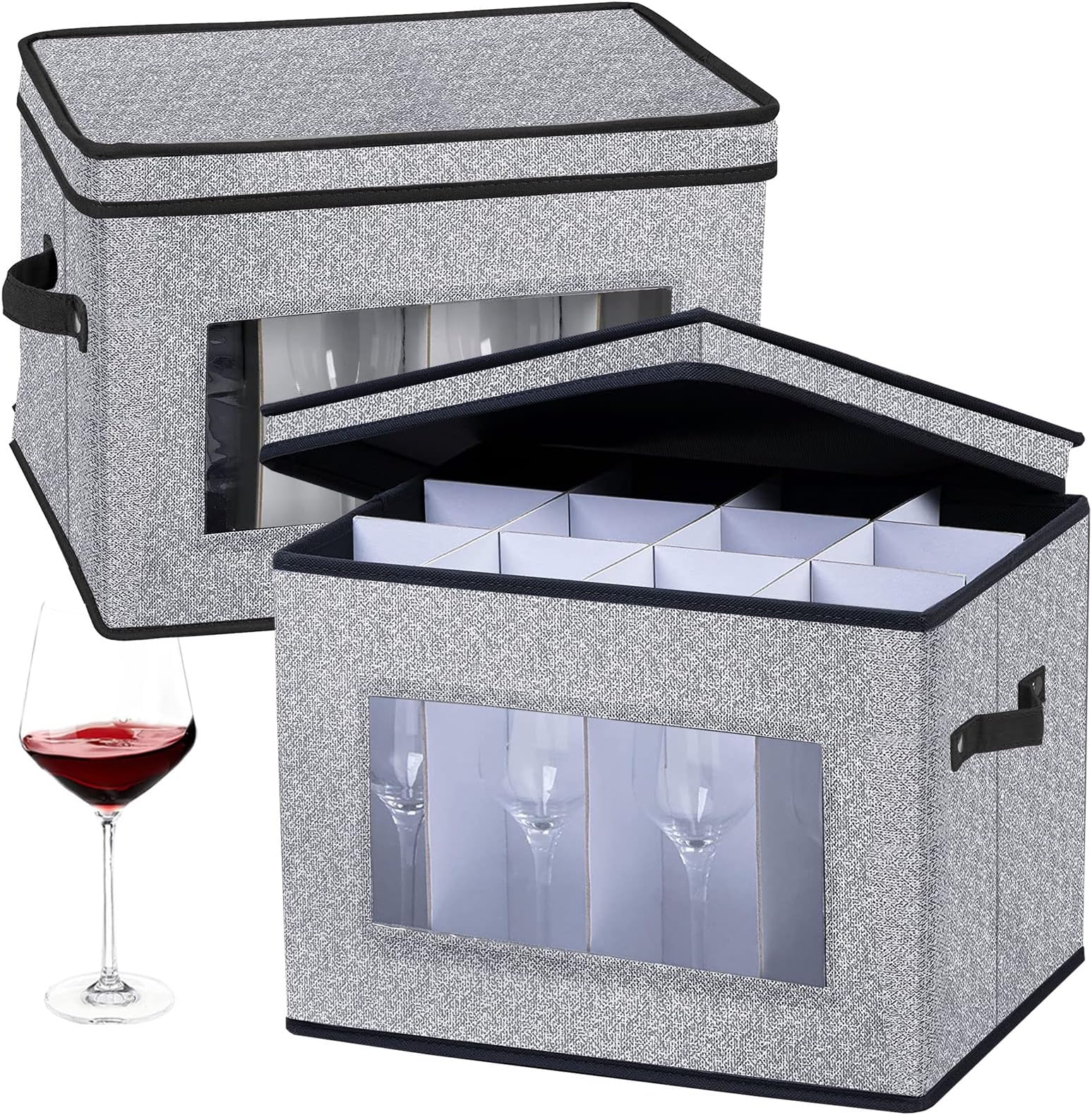 Amazon.com: Uiifan 4 Pcs Wine Glass Storage Box with Dividers 12 ...