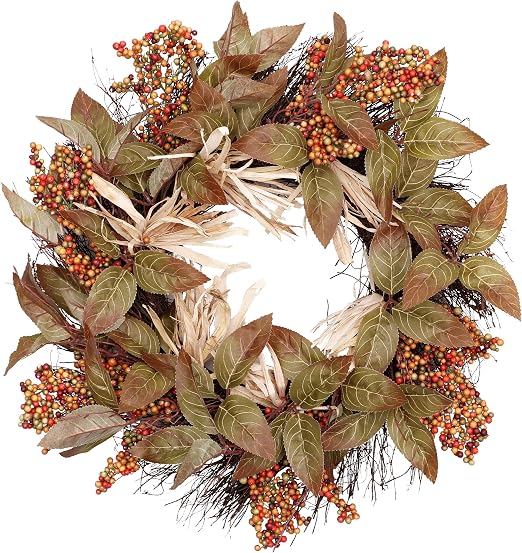 Amazon.com: Valery Madelyn 24 inch Fall Wreath with Berries and Leaves ...