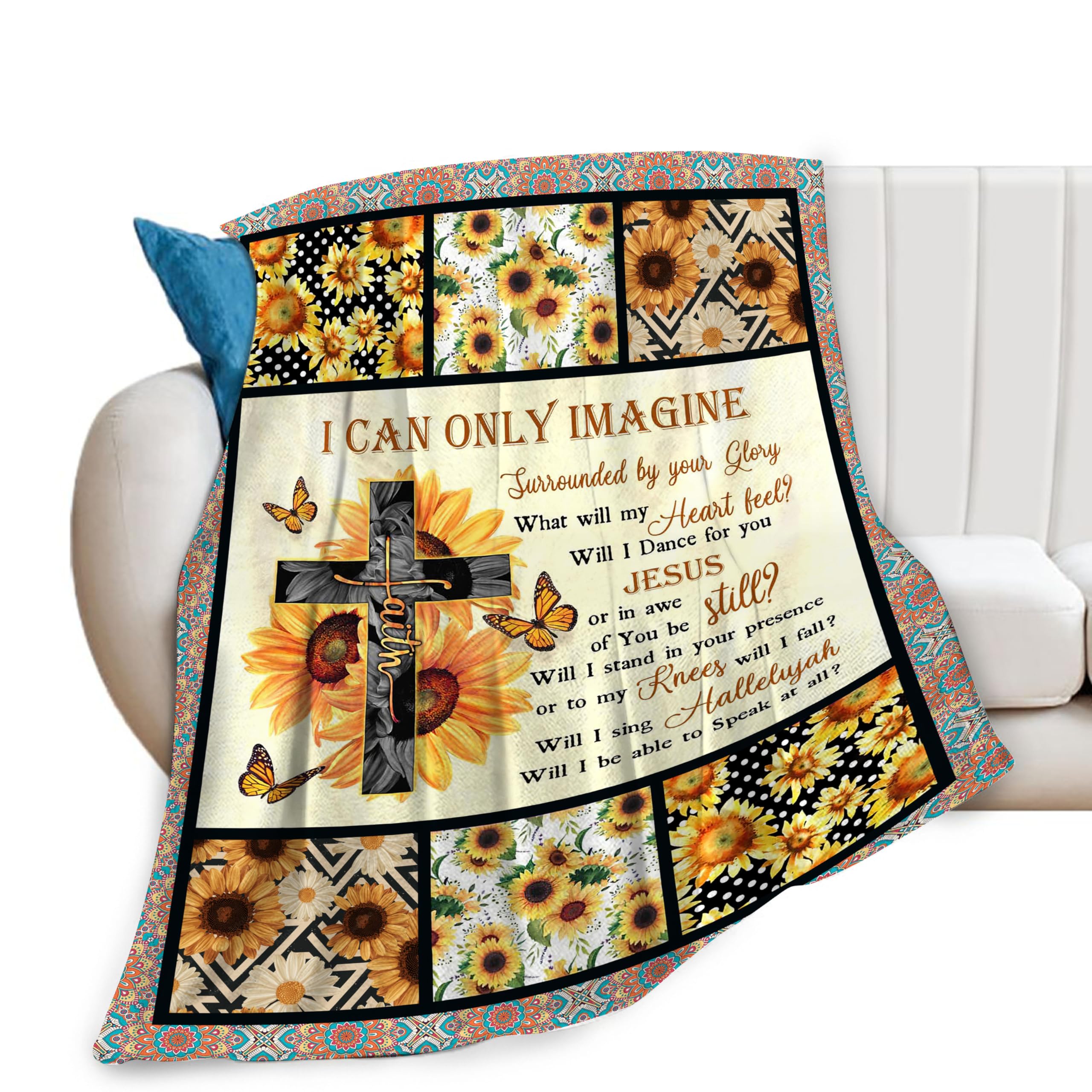 Amazon.com: Sunflower Blanket Christian Cross Faith Decor Inspirational ...