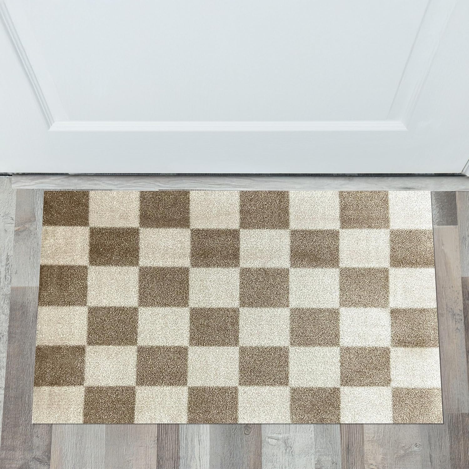 Amazon.com: Wash + Dry Checkered Washable Indoor Rug with Rubber ...