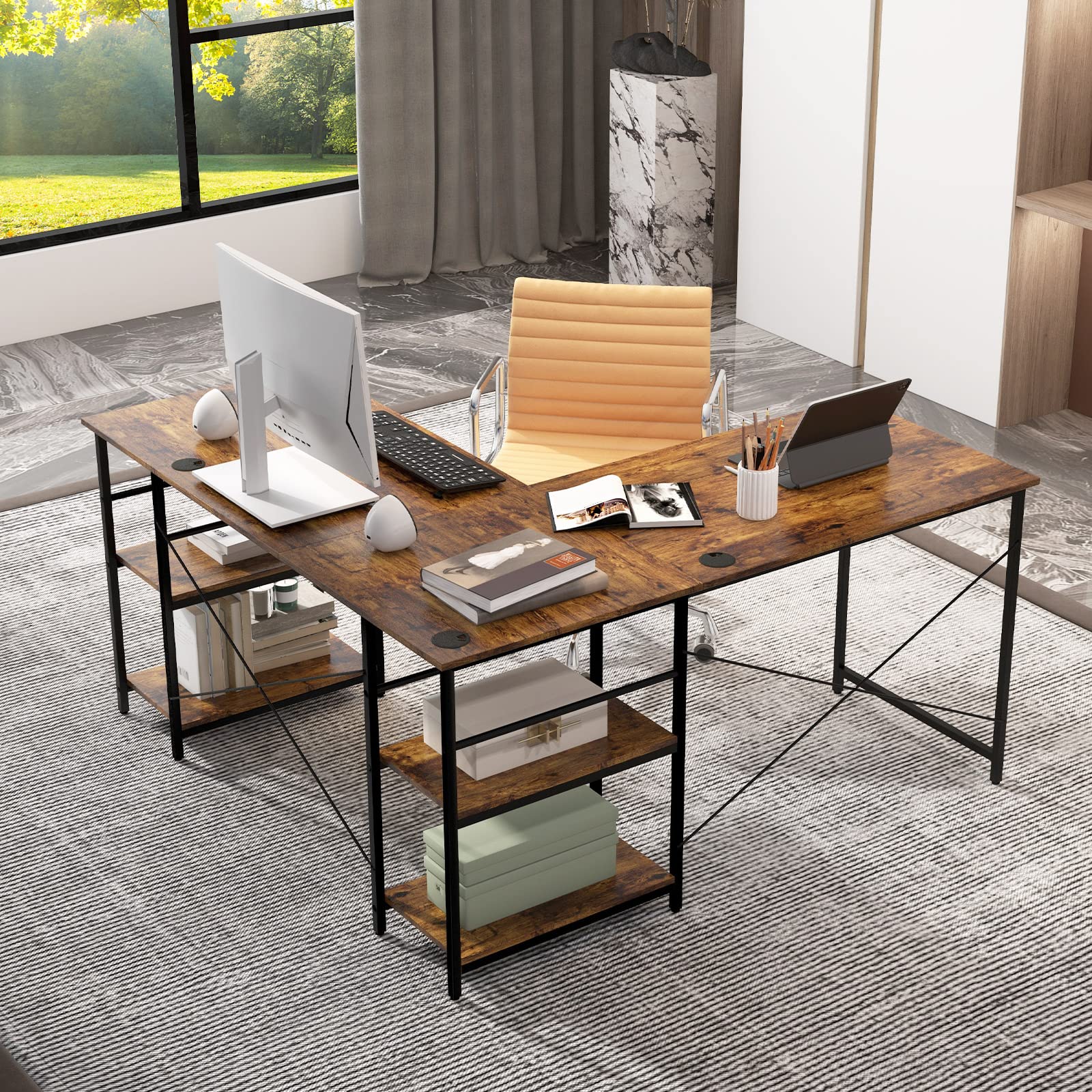Two Person Corner Desk Home Costway 2 Drawer Single Shelf Computer