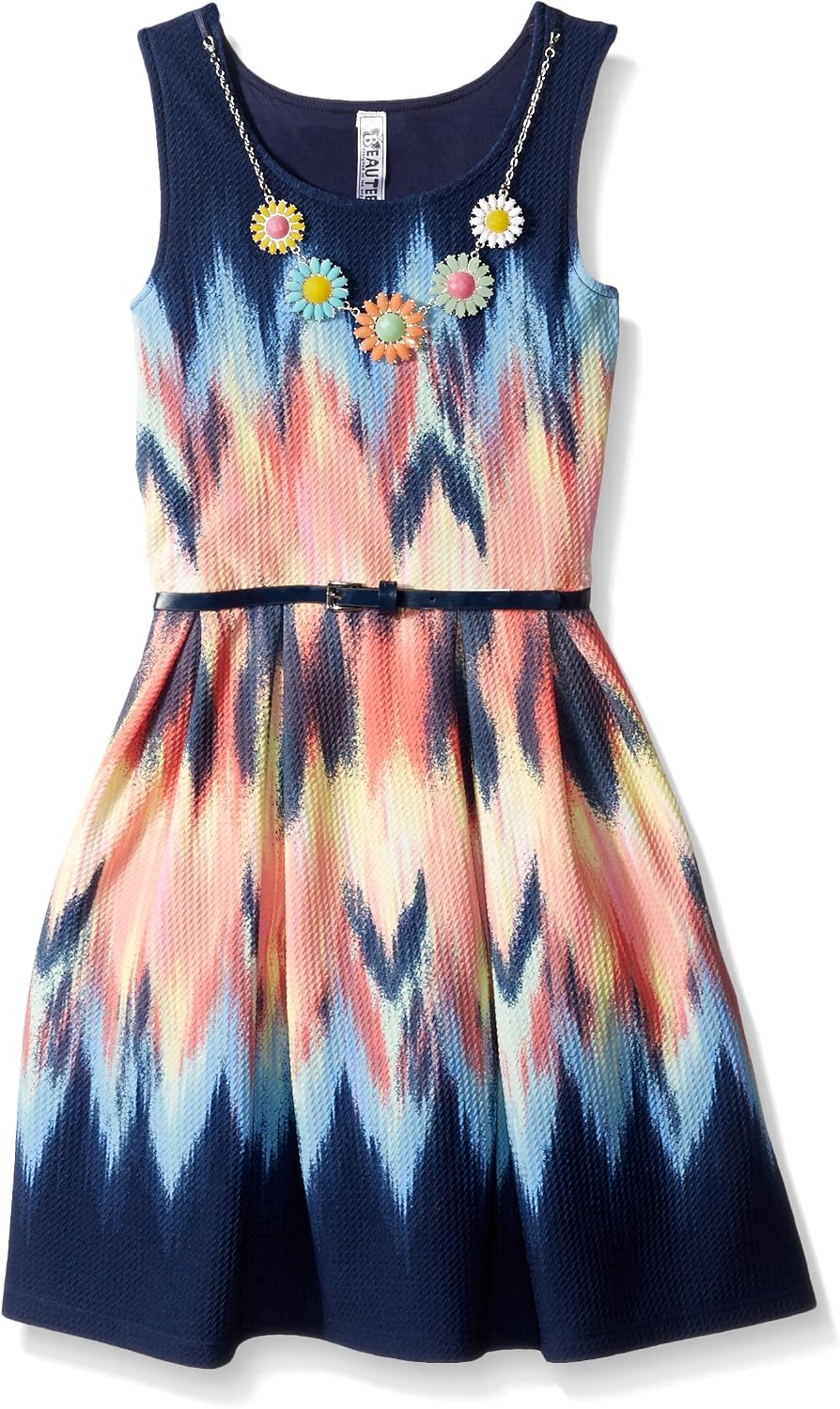 Amazon.com: Beautees Girls' Big Flame Border Print Skater Dress, Navy ...