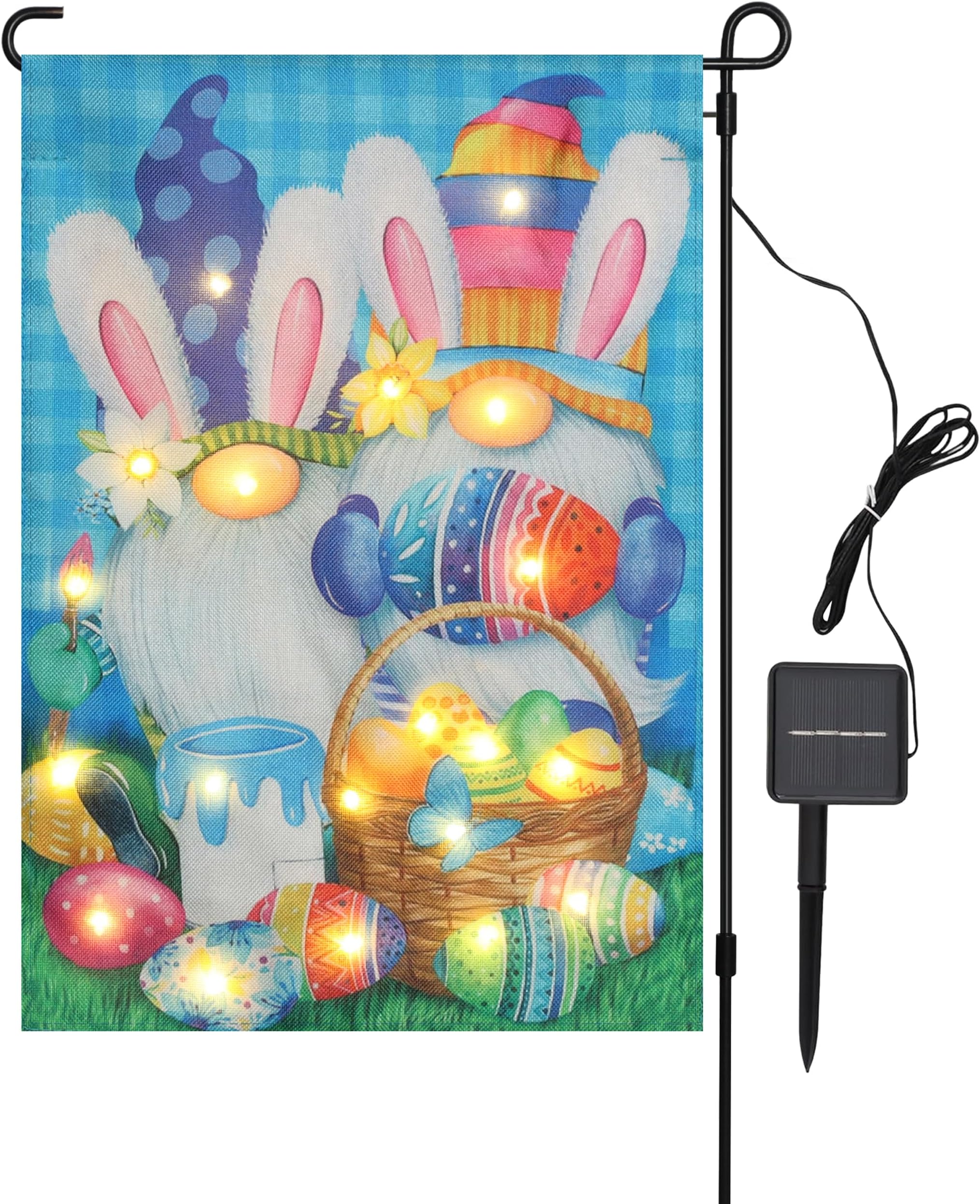 Amazon.com : Tranqun Lighted Easter Garden Flag Solar Bunny Gnomes Egg ...