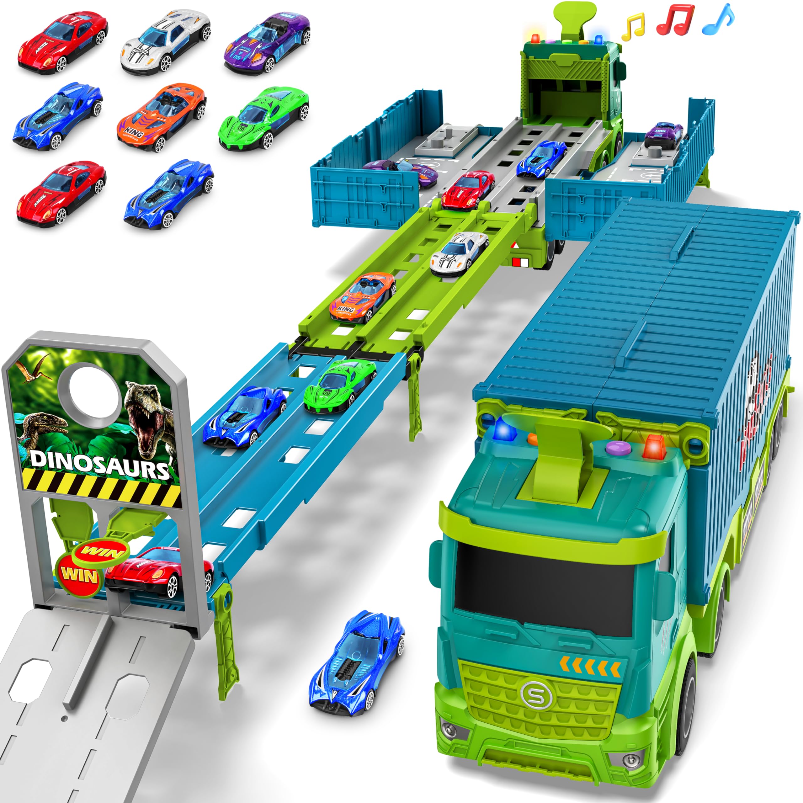 Amazon.com: Carrier Truck Race Track Toddler Toys, Foldable 3 Layer Car ...
