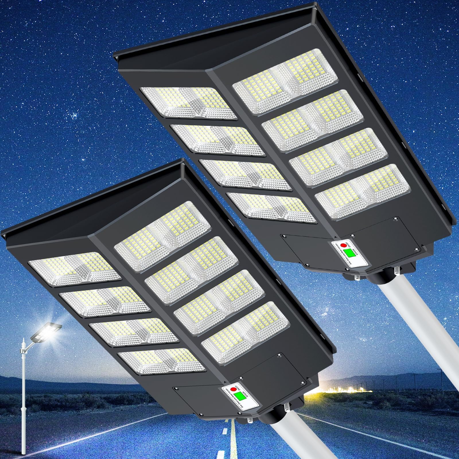 Solar Street Lights Outdoor Waterproof, 2400W 6500K LED Street Light ...