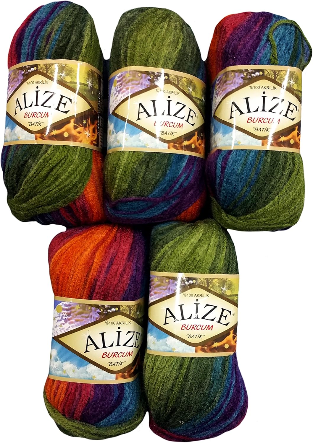 Alize Burcum Batik 5 x 100 g Multi Coloured Wool with Colour Gradient ...