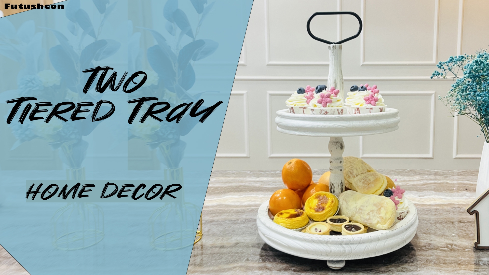 Watch Wooden 2 Tiered Tray Stand Farmhouse White Two Tier Tray on ...