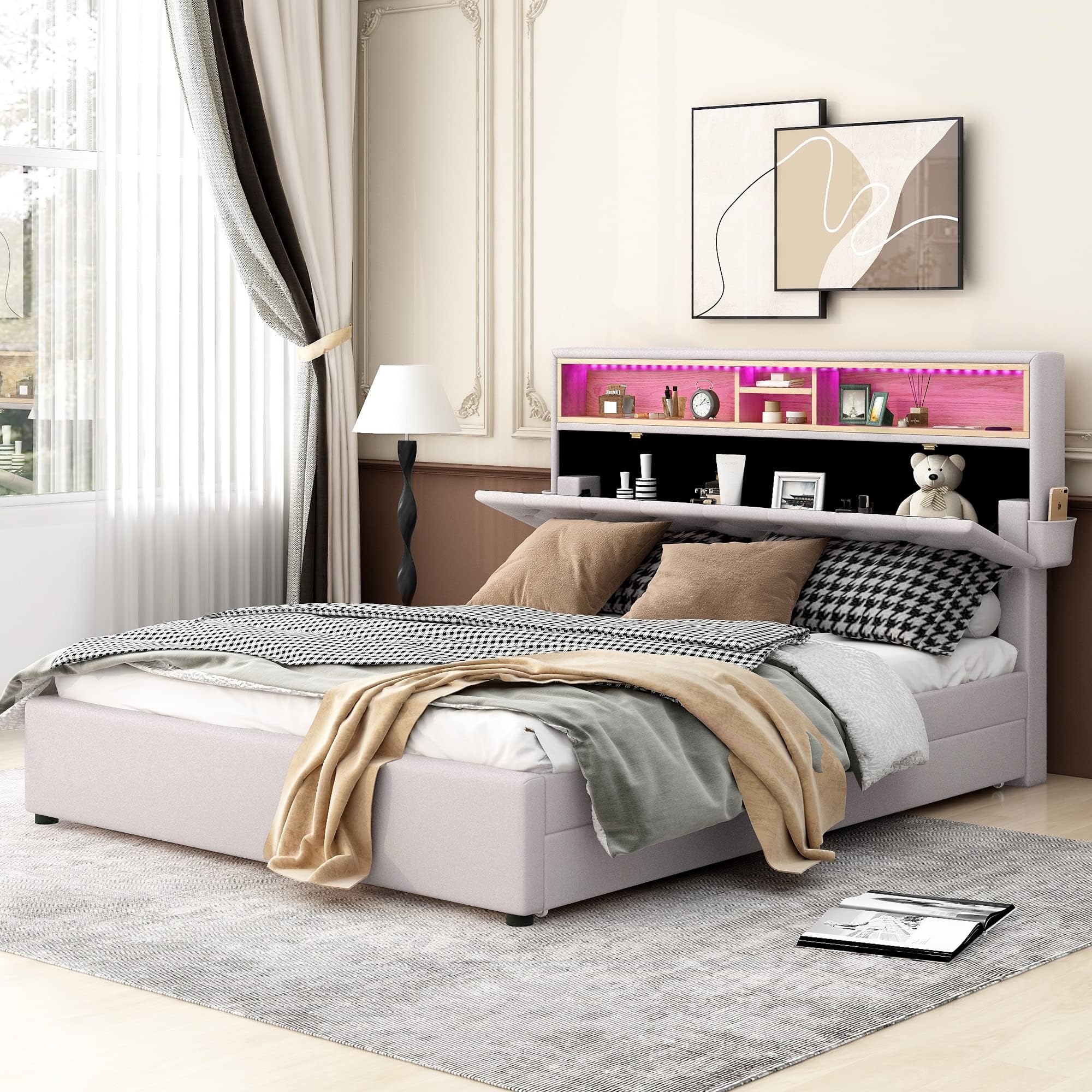 Amazon.com: Harper & Bright Designs Queen Bed with Storage Headboard ...