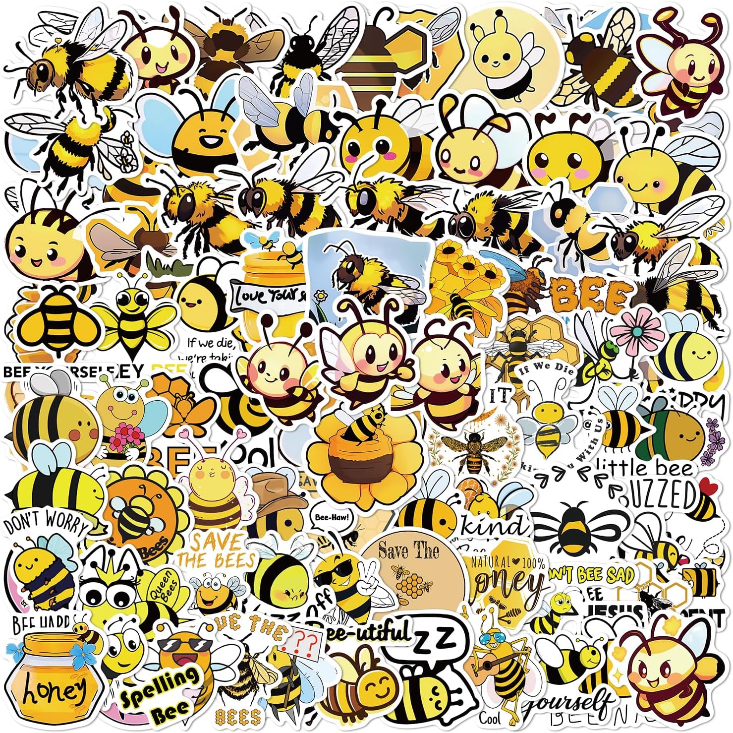 Amazon.com: Bee Stickers 100PCS Honey Bee Stickers Waterproof Vinyl ...