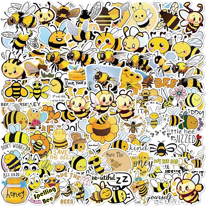 Amazon.com: Bee Stickers 100PCS Honey Bee Stickers Waterproof Vinyl ...