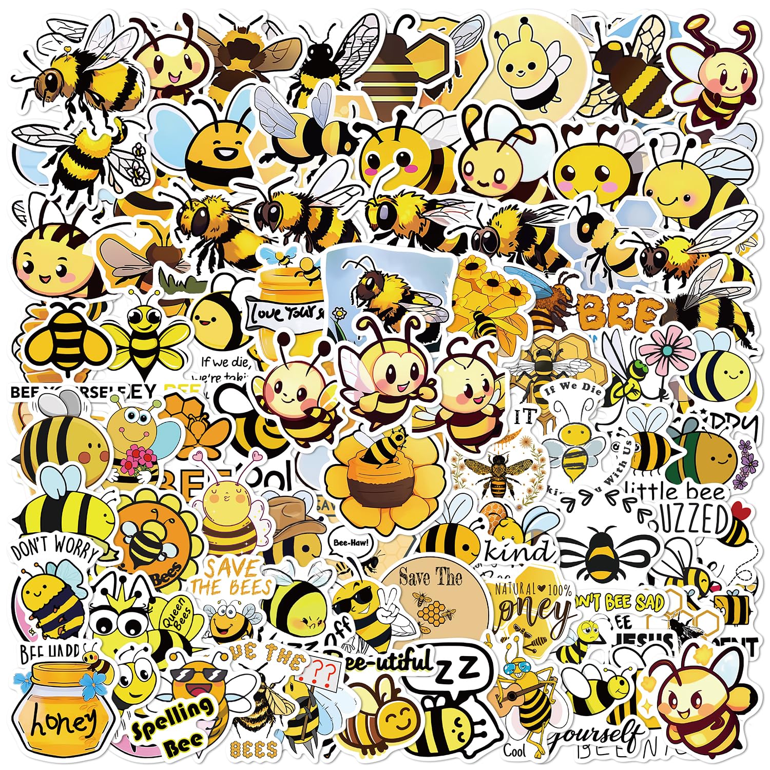 Amazon.com: Bee Stickers 100PCS Honey Bee Stickers Waterproof Vinyl ...