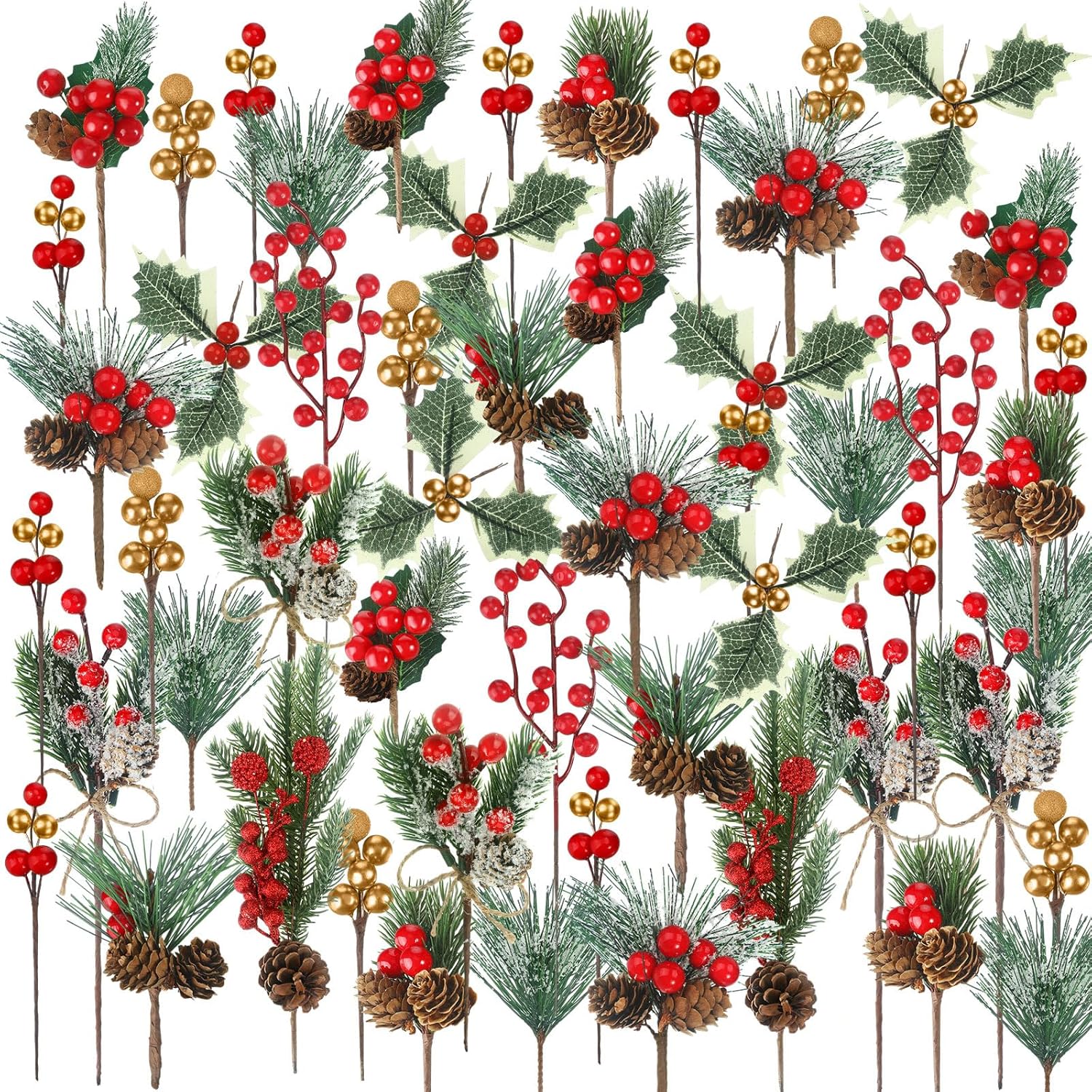 Amazon.com: 42 Pcs Christmas Floral Picks Artificial Christmas Berry ...