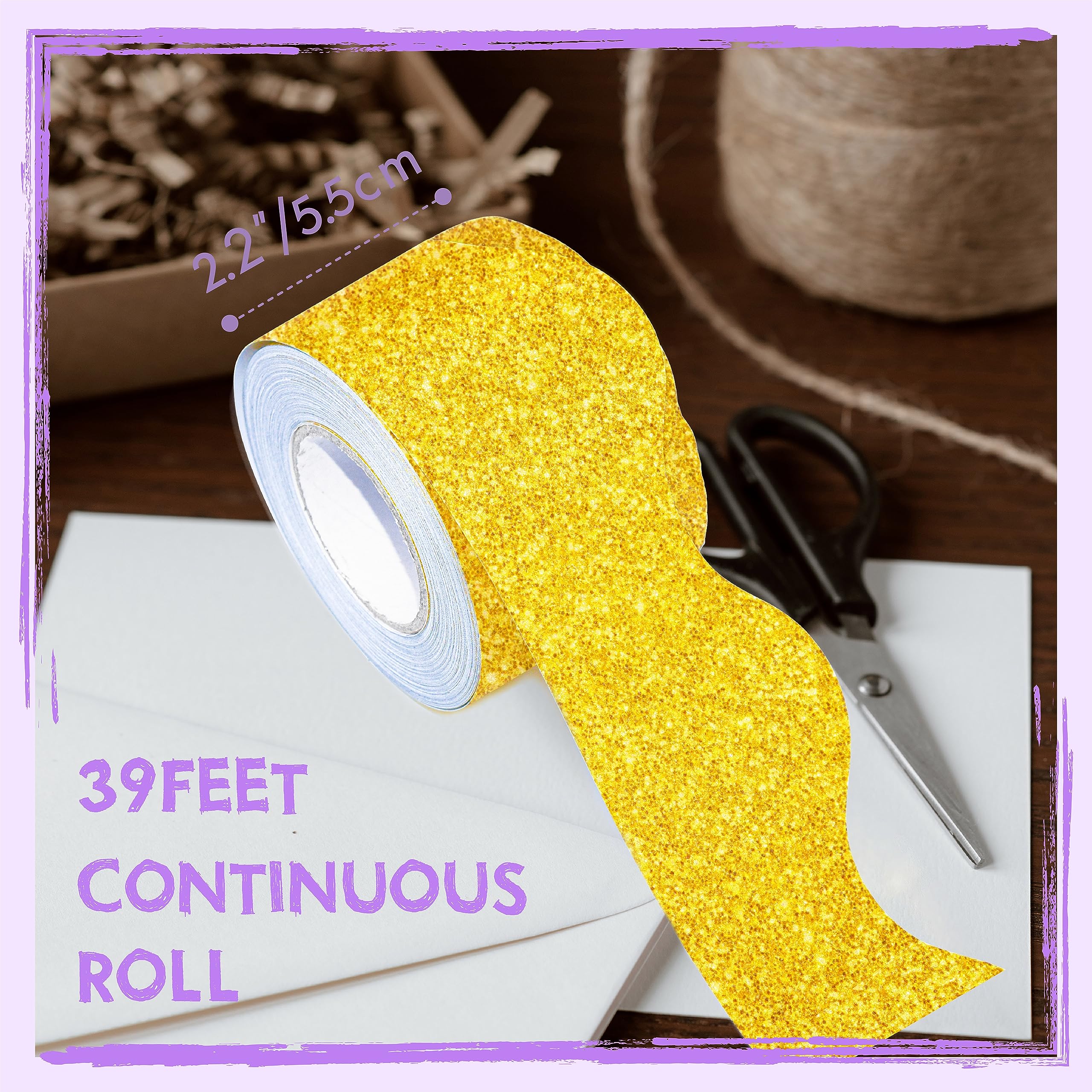 Snapklik.com : 39 Feet Bulletin Board Borders, Golden Glitter Rolled ...