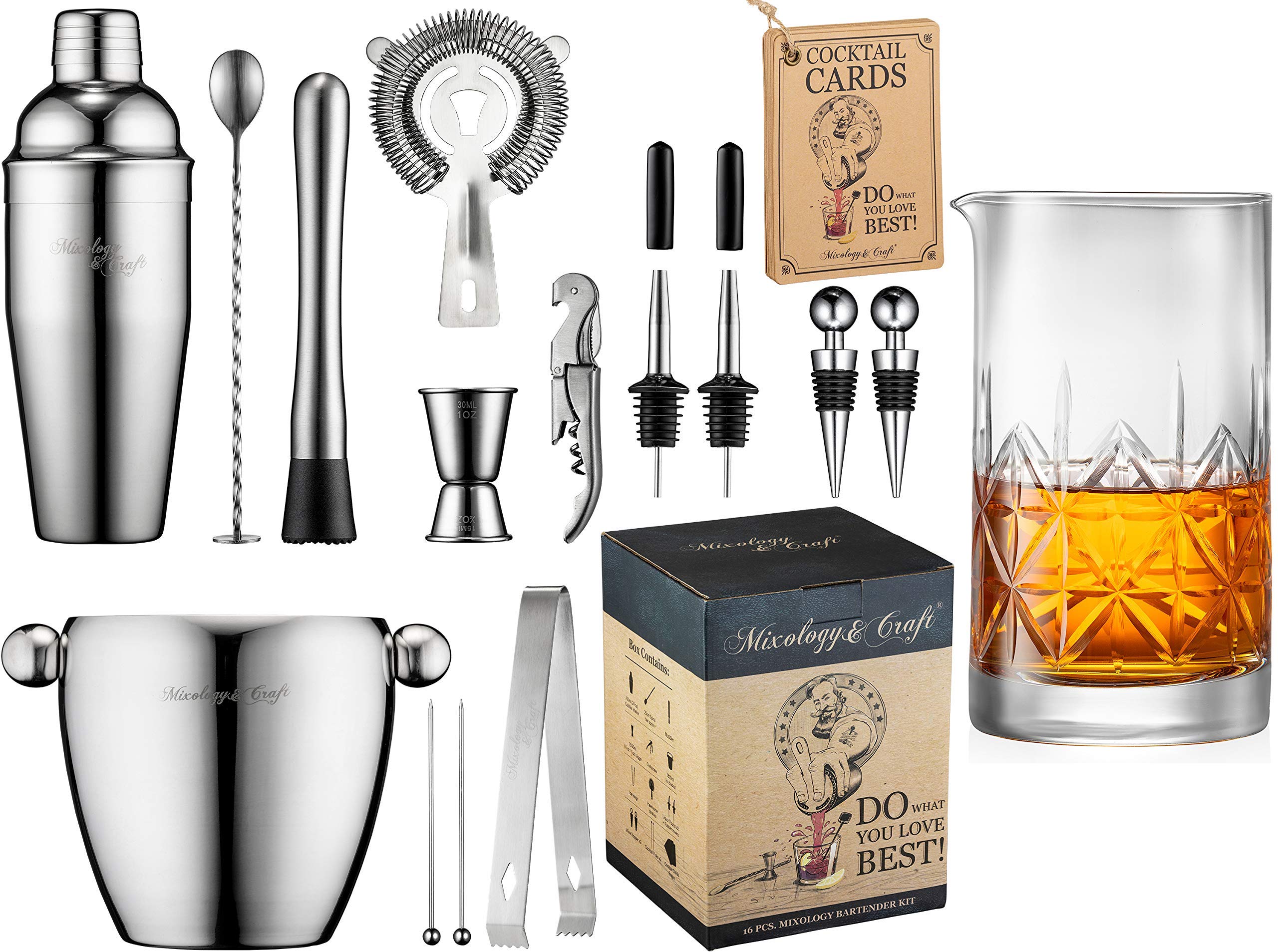 Amazon.com | 16-Piece Bartender Kit and Crystal Mixing Glass: Bar Tools ...