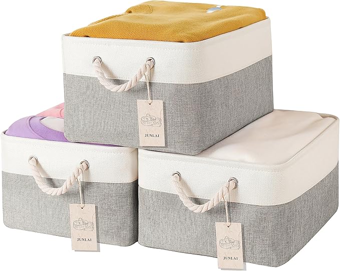 JUNLAI 3 Pcs Storage Baskets with Handles, Foldable Small Storage Boxes ...