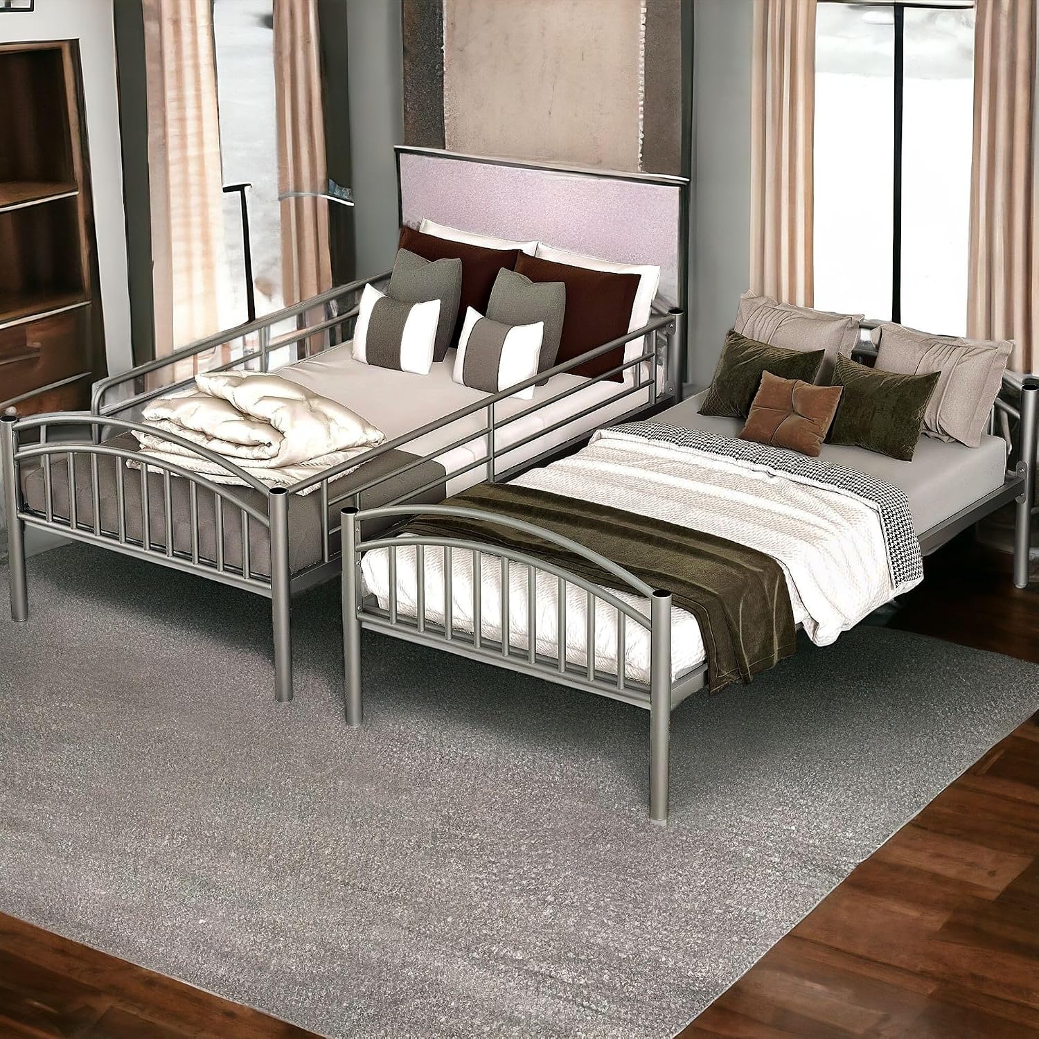 Amazon.com: Nossta Twin Over Twin Metal Bunk Bed, Divided into Two Beds ...