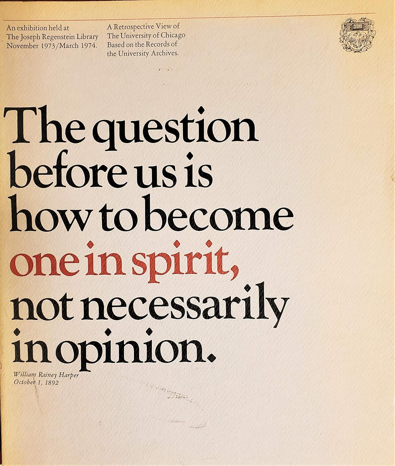 One in Spirit: A Retrospective View of the University of Chicago ...