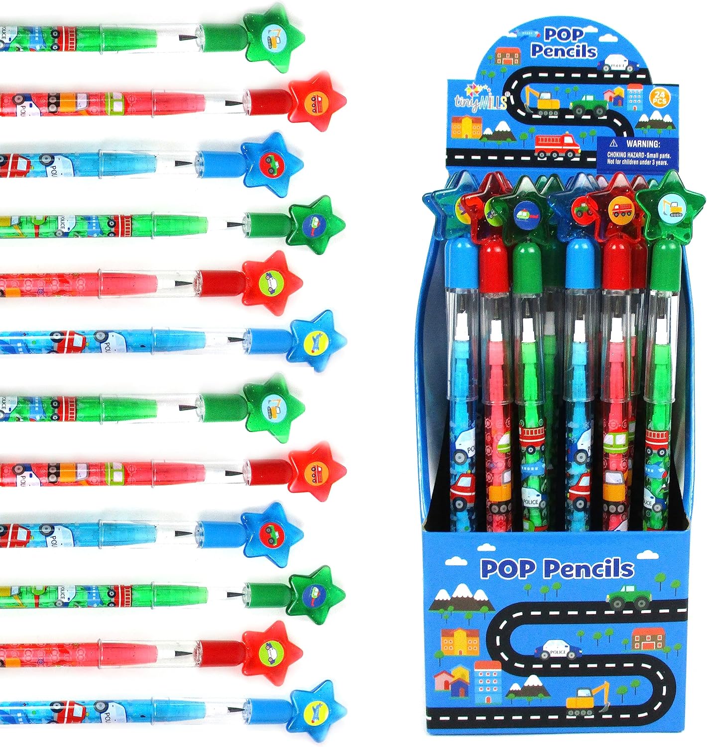Amazon.com: TINYMILLS 24 Pcs Transportation Stackable Push Pencil ...