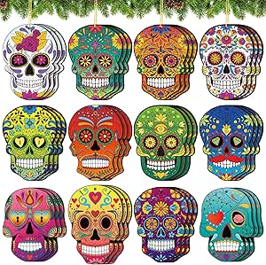 Amazon.com: Vercraft 36 Pcs Sugar Skull Ornaments Wooden Day of the ...