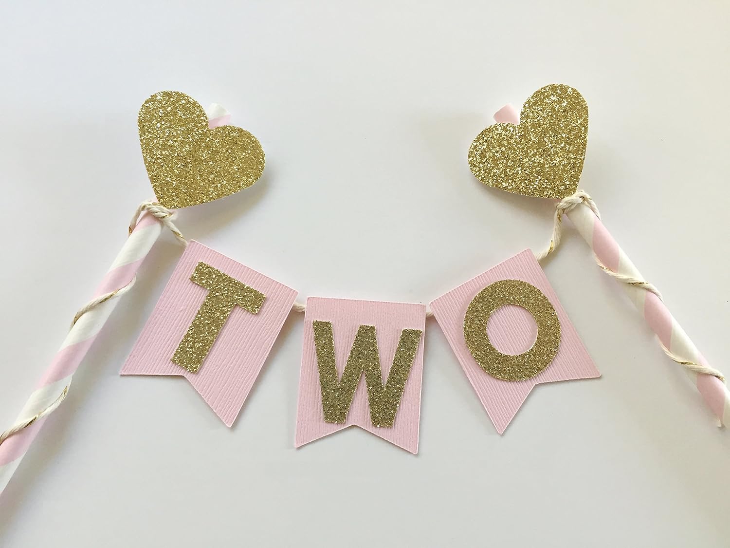 Amazon.com: Pink and Gold Heart Cake Topper. Glittery Party Decoration ...