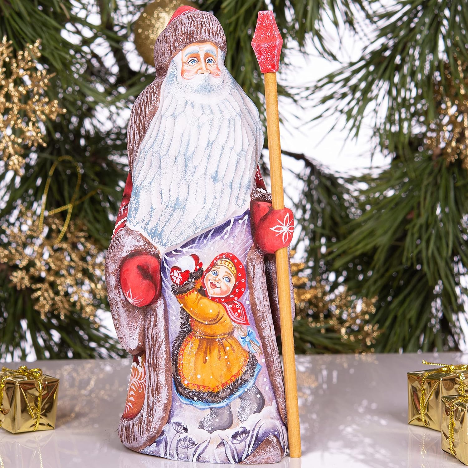 Amazon.com: TYCHEART STUDIO Wooden Santa Claus Figurine 9", Russian ...
