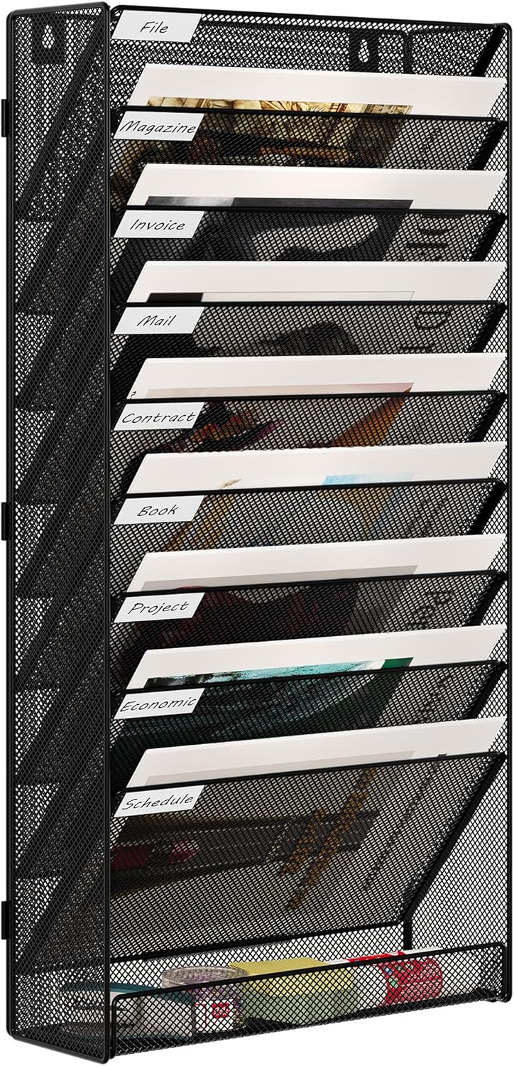 EasyPAG 10 Tier Assemble A4 Mesh in Tray Hanging Wall File Holder Mail Organiser Magazine ...