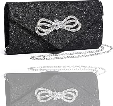 MUDUO Womens Evening Bag Sparkly Bow Clutch Purse Wedding Party Purses Glitter Rhinestone ...