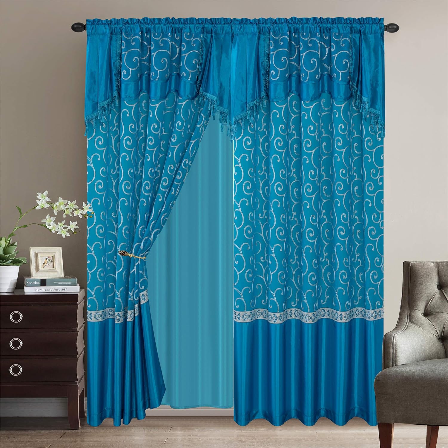 Amazon.com: Luxury Home Collection 2 Panel Embroidered Curtain Set with ...