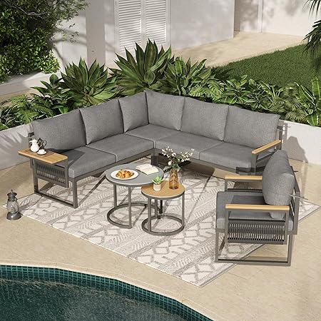 BTM Garden Furniture Set Patio Lounger Set with Glass Nesting Coffee ...