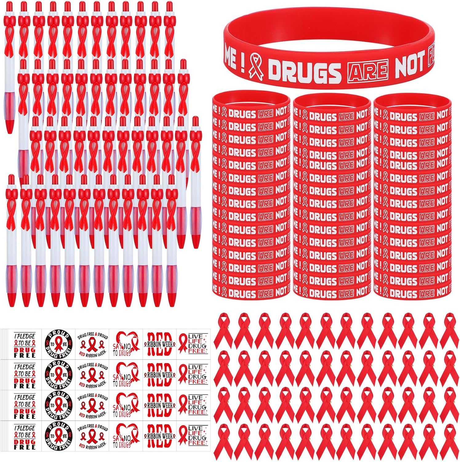 Amazon.com : Sayglossy 432 Pcs Red Ribbon Week Live Drug Free Wristband ...