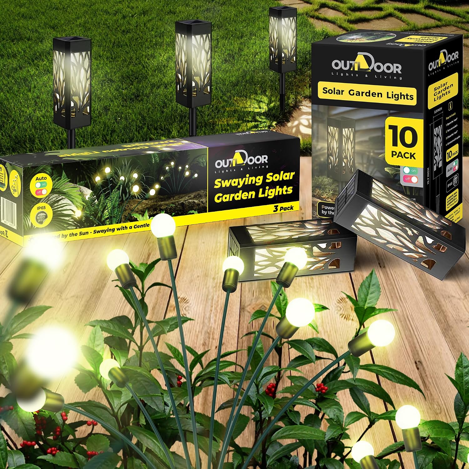 Solar Pathway Lights Outdoor Waterproof 24 LEDs Firefly Garden Lights ...