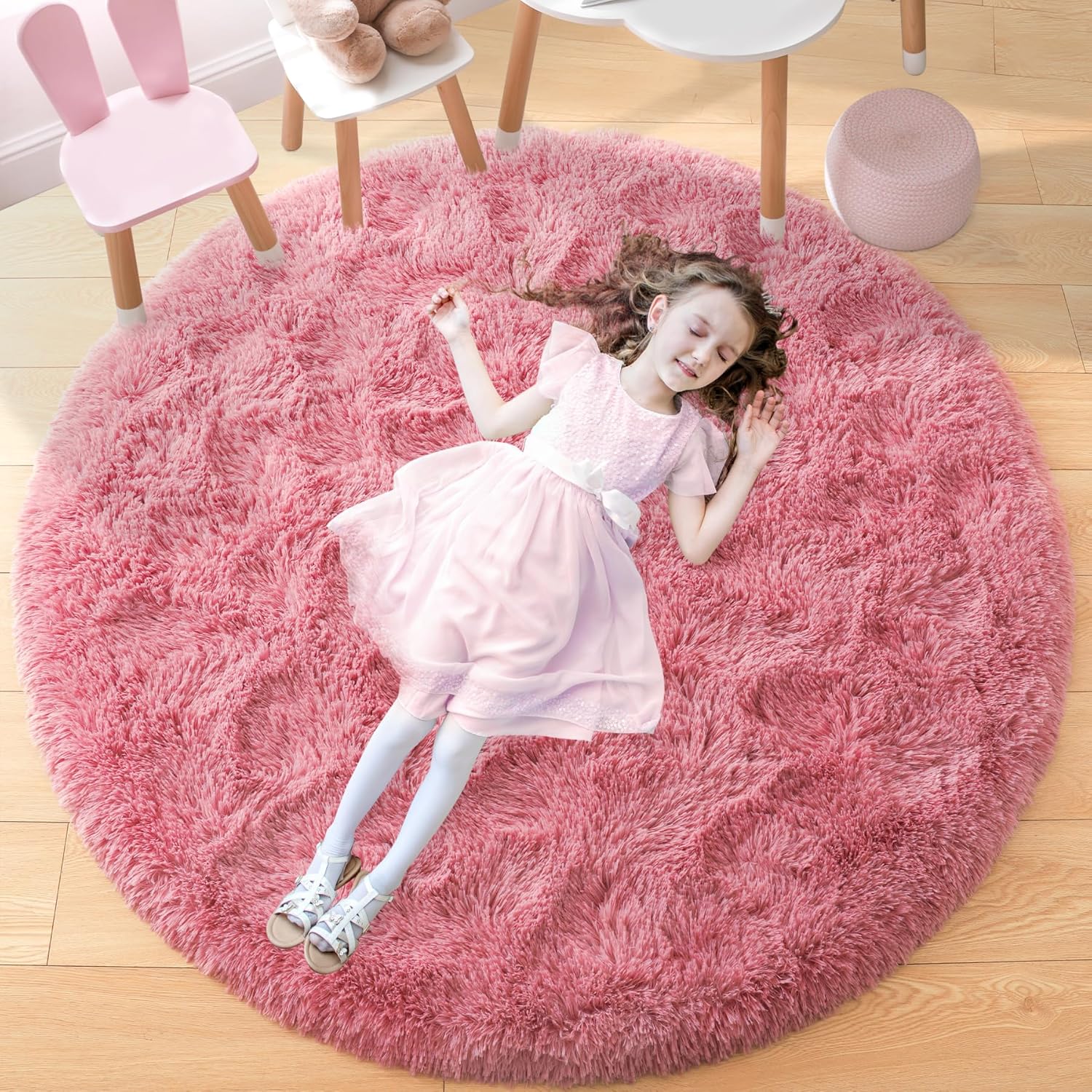Amazon.com: Noahas Blush Round Rug 4Ft,Fluffy Rugs for Bedroom,Fuzzy ...