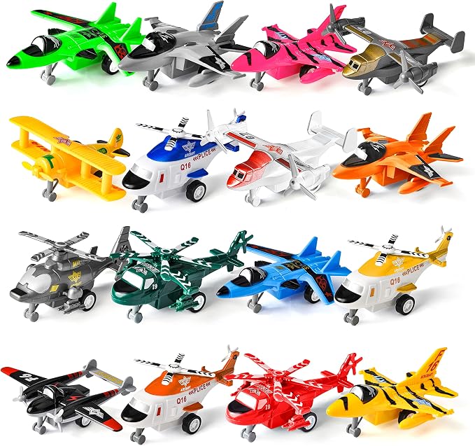 JOYIN 16 Pcs Pull Back Airplane Toys, Boys Plane Playset, Aircraft ...