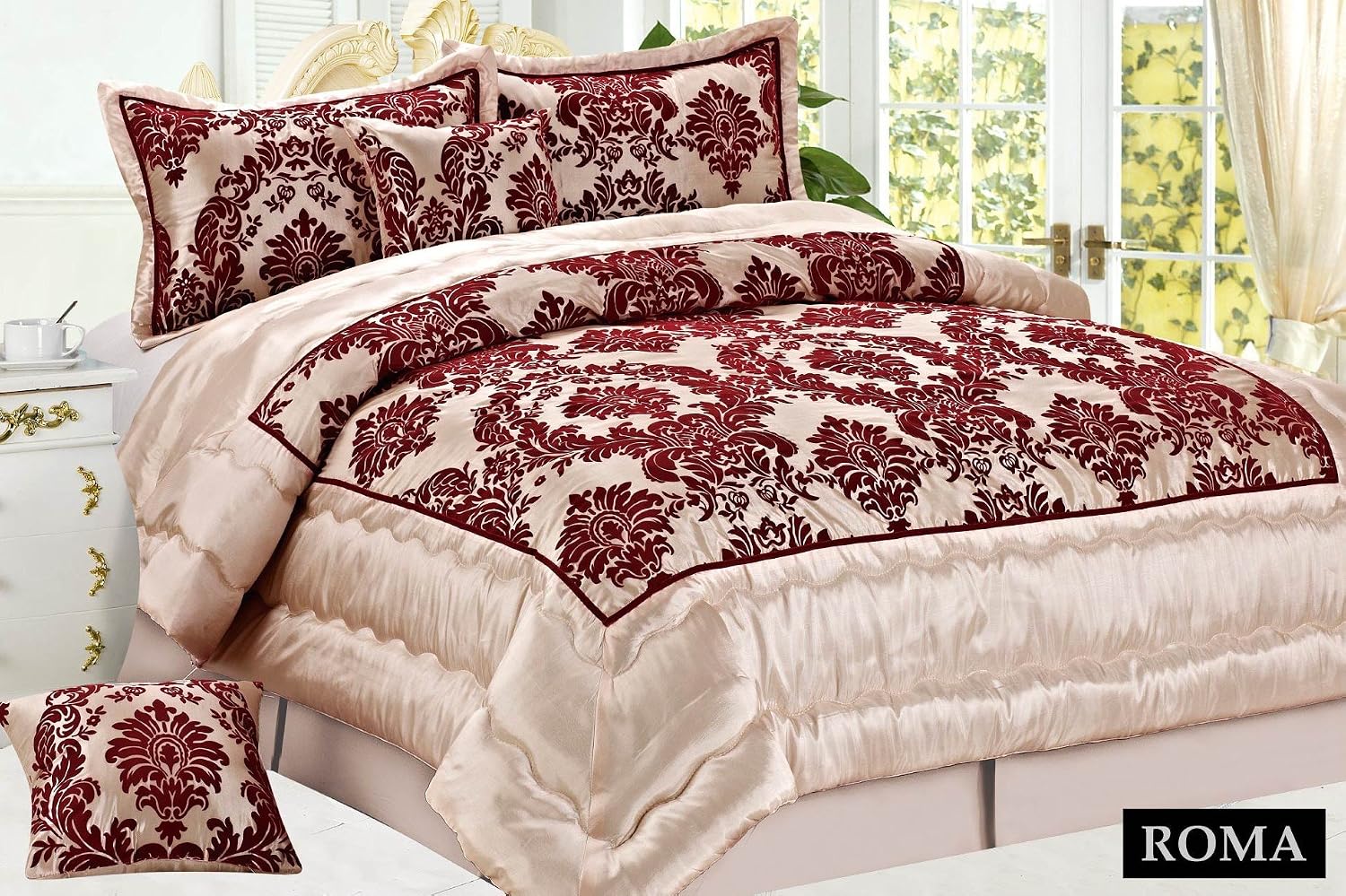 Amazon.com: Luxurious 3Pcs Quilted Flock Bedspread / Comforter / Bed ...