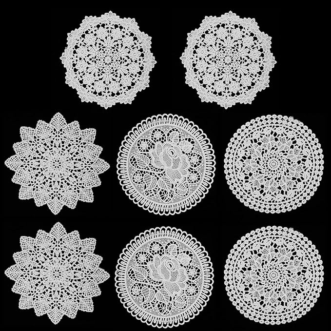 Amazon.com: Mozeat Lens 8Pcs Round Crochet Doilies Lace Placemat ...