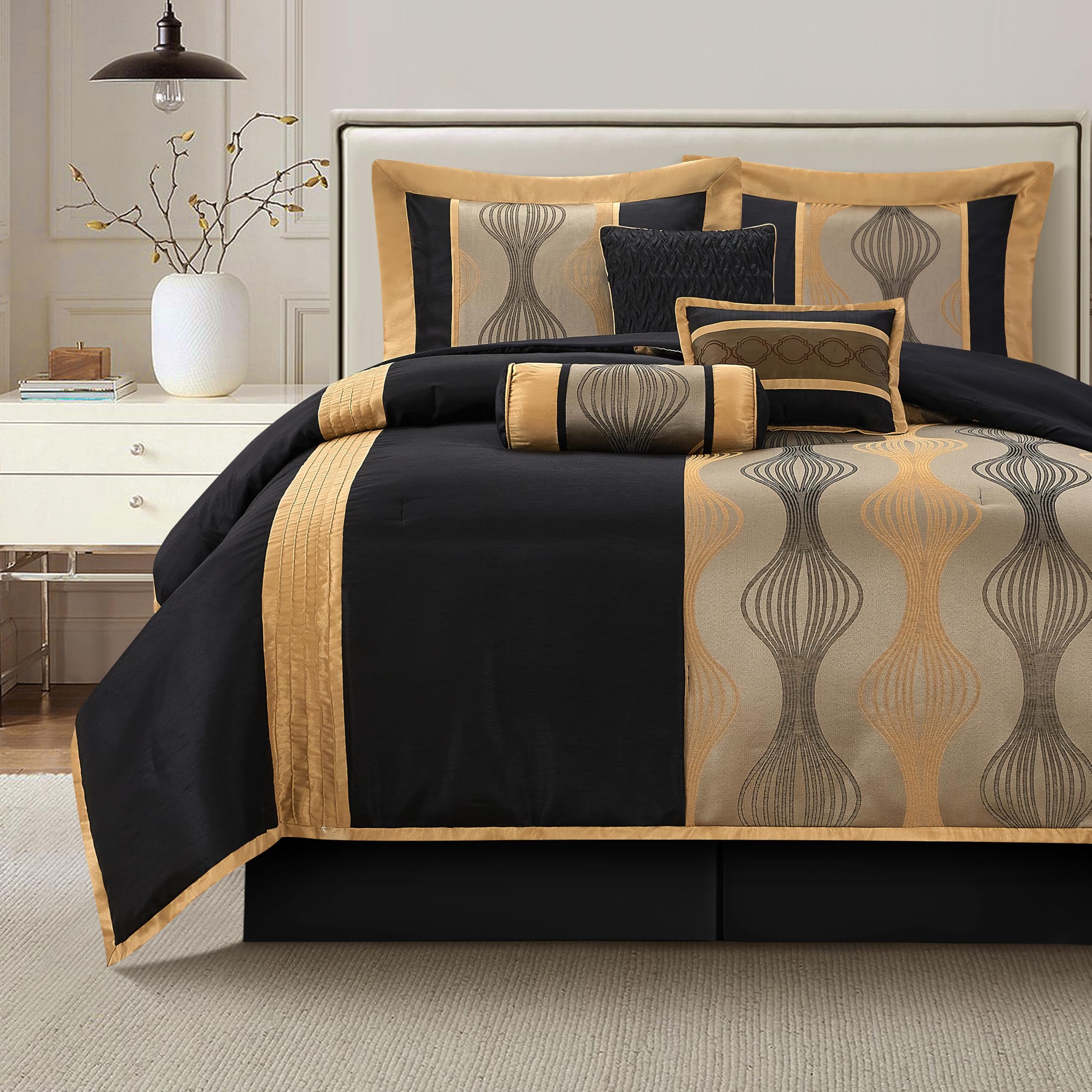 Amazon.com: LANCO MODERN LIFESTYLE King Comforter Set, Black Gold, 7 ...